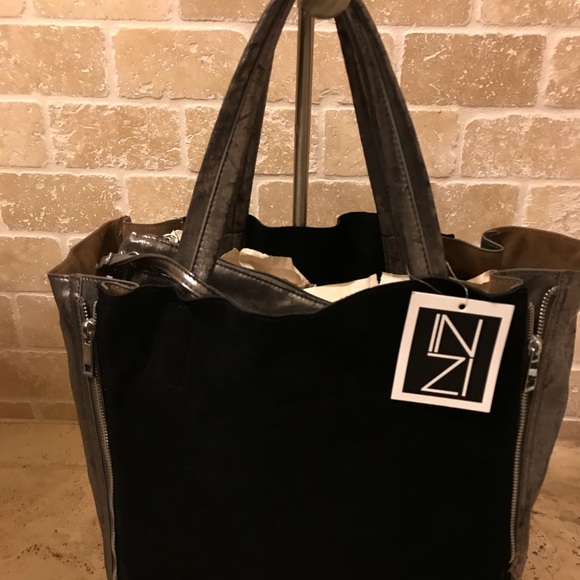 Inzi | Bags | Inzi Black Suede Metallic Handbag | Poshmark